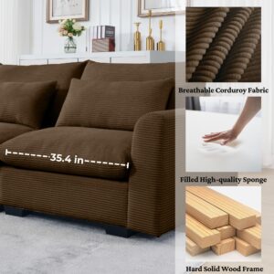 Corduroy U-Shaped Sofa Couch 157.5" Brown Comfy Modular Couch Oversized Couch with Storage Ottoman Cloud Couch 4 Seater Extra Deep Sofa Couch,Sectional Couches for Living Room