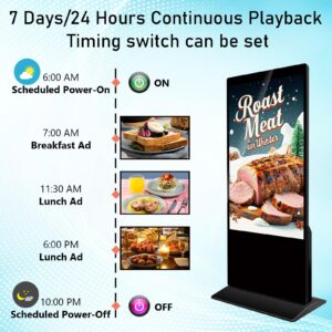 43" Floor Standing Digital Signage Advertising Display Touch Screen, Indoor Digital Signage Kiosk Full HD LCD Screen Commercial Totem with Android 11 Interactive Advertising Information System Player