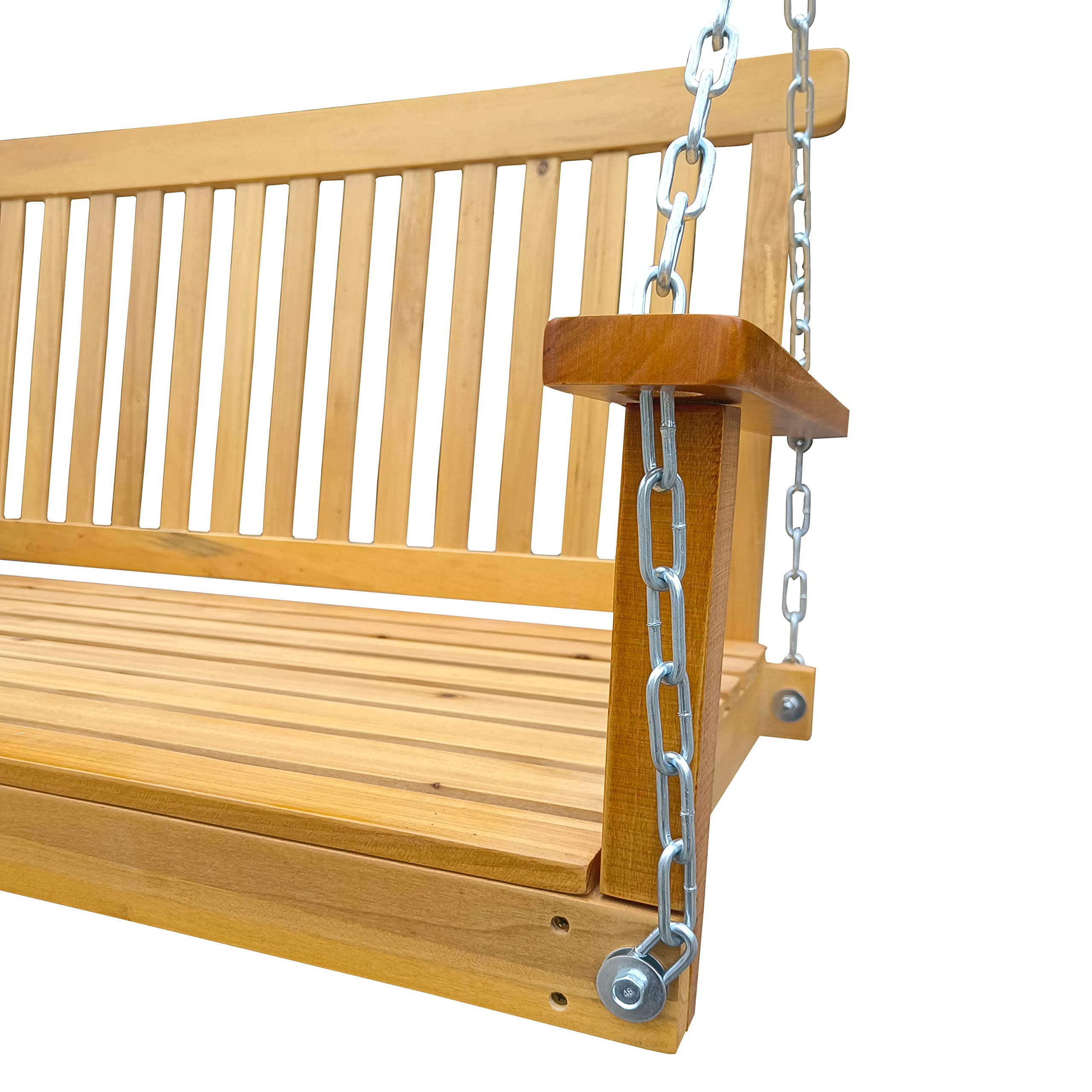 Front Yard Swing Bench Classic Teak Wooden Hanging Chains Easy Assembly Durable Solid Wood Porch Swing 47.2x28.15x23.62in