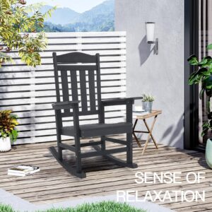 Outdoor Rocking Chair Set of 2, Weather Resistant Porch Rockers for Adult, High Back Oversize Rocking Chair for Outdoor/Indoor, Dark Black, 330lbs