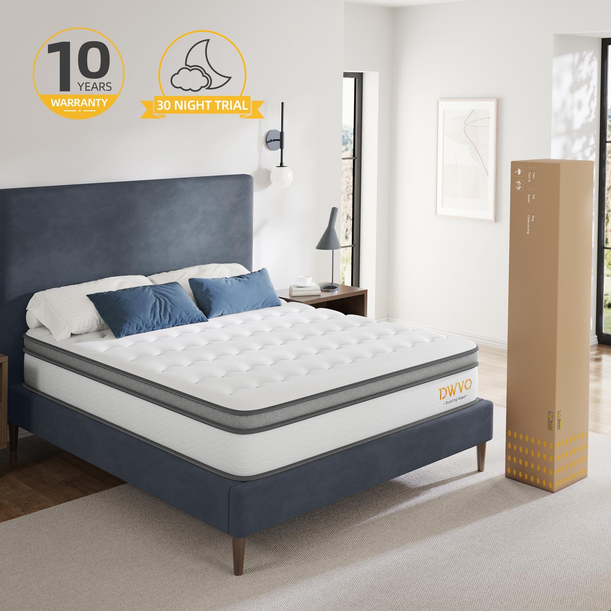 DWVO King Size Mattress - 12 Inch Memory Foam Mattress Twin - Hybrid Mattress in a Box with Pocket Spring Coils for Motion Isolation/Edge Support/Quiet Sleep/CertiPUR-US