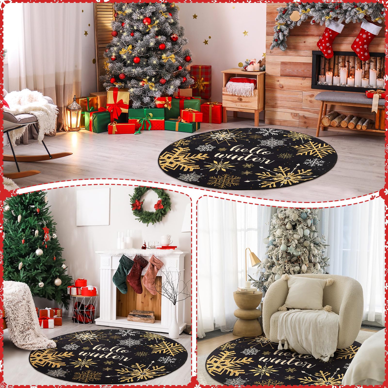 Harrycle 4ft Christmas Round Snowflakes Rug Christmas Area Rug Winter Entry Carpet Soft Xmas Large Snowflake Decor Carpet Winter Cute Sofa Circle Floor Carpets for Bedroom Nursery Living Room