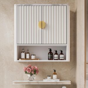 furnaza bathroom wall mounted medcine cabinet over the toilet with doors and adjustable shelf in entryway or kitchen storage, in white