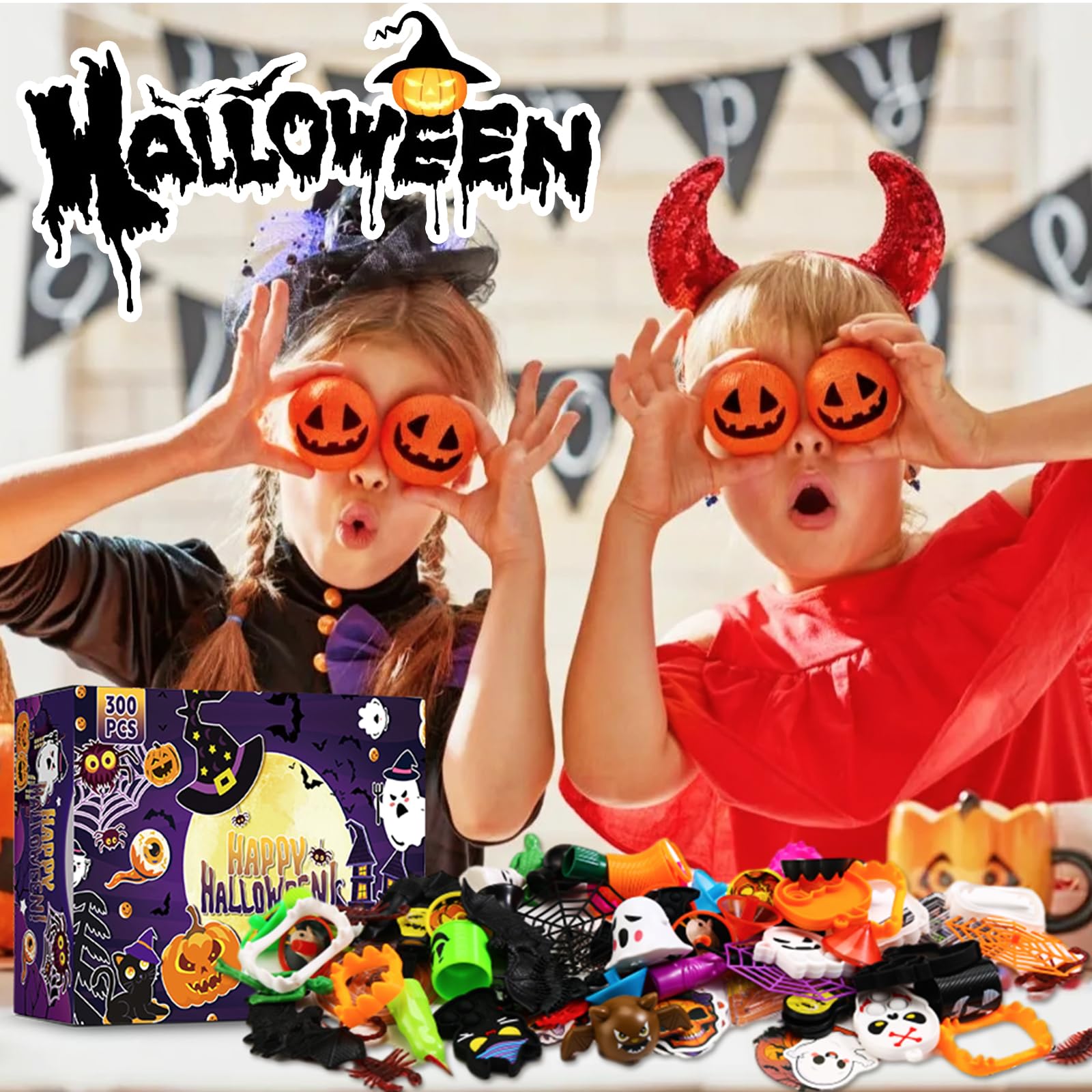 Zunaco 300PCS Halloween Party Favors for Kids, Trick or Treat Gifts Goodie Bag Fillers, Halloween Bulk Fidget Toys Party Supplies for School Classroom Carnival Prizes Treasure Box