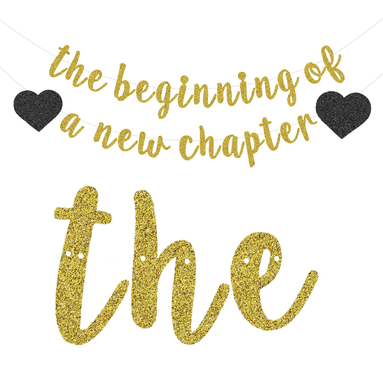 The Beginning of a New Chapter Banner Funny Going Away Party Graduation Happy Retirement Party Decorations Supplies Glitter Black Gold Goodbye Farewell Party Decoration for Coworker Friends Graduates