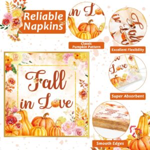 96 Pcs Fall Bridal Shower Plates and Napkins Party Supplies Fall In Love Party Tableware Set Autumn Floral Pumpkin Theme Party Decorations Favors for Bridal Shower Anniversary Engagement for 24 Guests