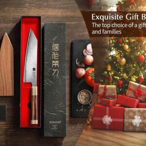 XINZUO 8 Inches Japanese Kiritsuke Chef Knife, Super ZDP-189 Steel Knife, Professional Cooking Knife for Chefs&Home, 67HRC, Ergonomic Octagonal Handle with Desert Ironwood