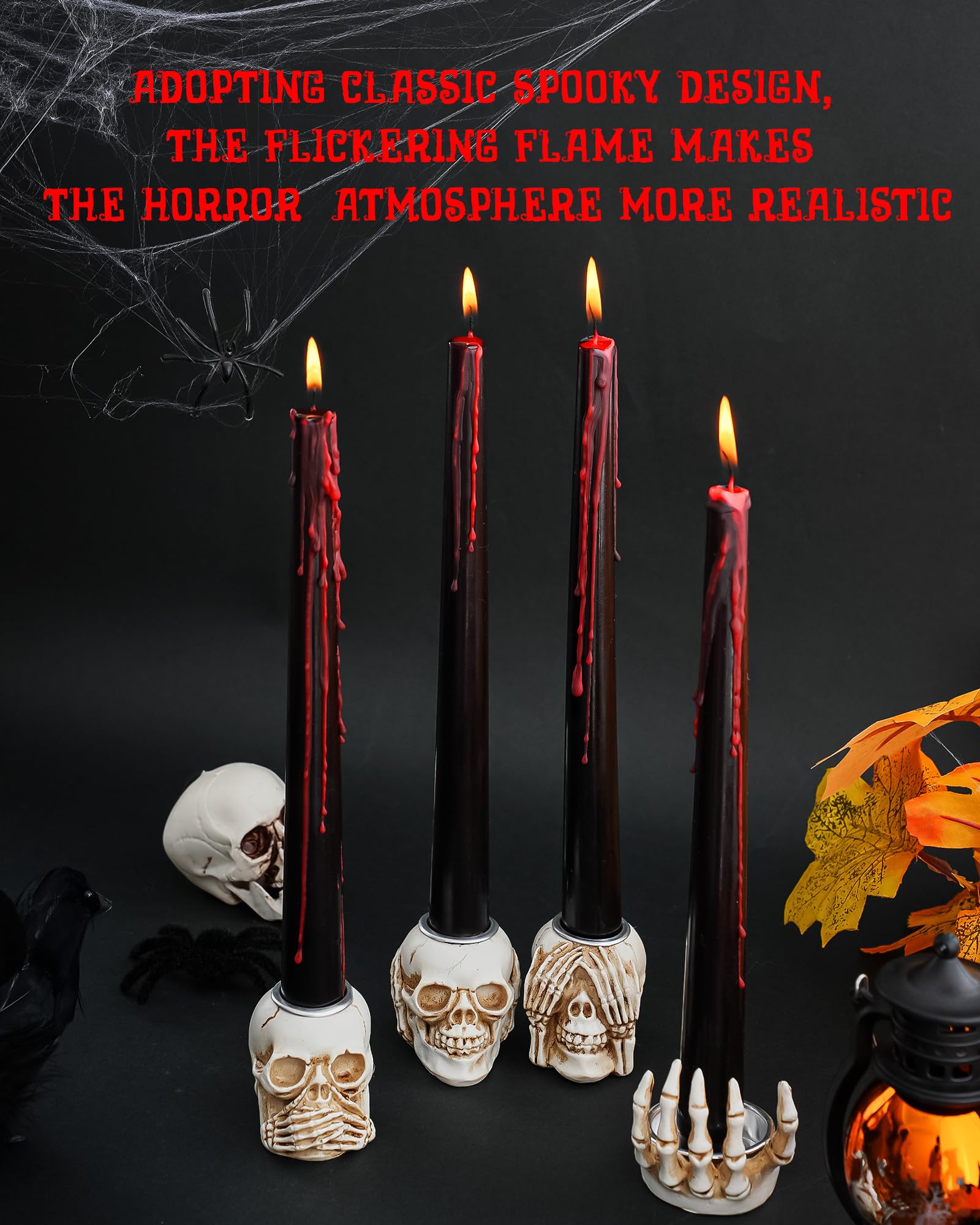 Viyffo Vampire Tears Taper Candles 10 Inch Set of 4 Unscented, Smokeless Long Tall Black Tapered Candle Sticks for Home, Spooky Decor Gothic