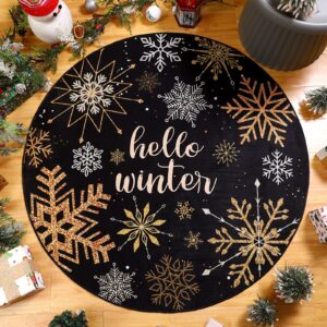 Harrycle 4ft Christmas Round Snowflakes Rug Christmas Area Rug Winter Entry Carpet Soft Xmas Large Snowflake Decor Carpet Winter Cute Sofa Circle Floor Carpets for Bedroom Nursery Living Room