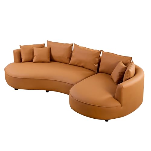 Eafurn Oversized Leather Curved Sofa, Right Hand Facing Sectional Couch with Extra Wide Chaise Lounge and Throw Pillows,6 Seater L-Shaped Leisure Sofa&Couches for Living Room Apartment