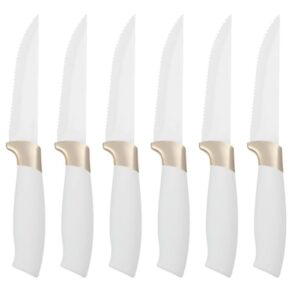 Generic 12 Piece Beautiful Knife Block Set with Soft-Grip Ergonomic Handles White and Gold by Drew Barrymore, 5306062