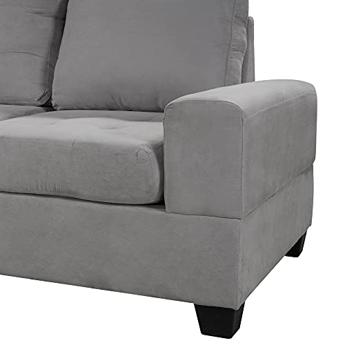 Acosure 112" Modern L-Shape Couch Set with Reversible Chaise,Sectional Convertible Sofa W/Storage Ottoman & 2 Cup Holders,Easy Assembly,6 Seat Sleeper Furniture for Living Room Apartment,Gray Velvet