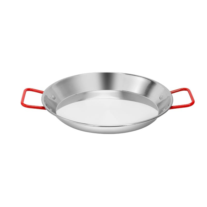 Alunsito Paella Pan, 10 Inch Stainless Steel Skillet Griddle Pan with Red Handle Non-Stick Cooking Pan Suitable for Cooktops Including Induction