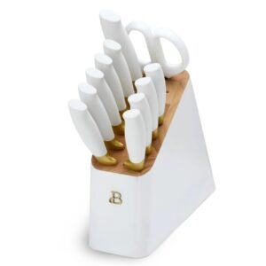 Generic 12 Piece Beautiful Knife Block Set with Soft-Grip Ergonomic Handles White and Gold by Drew Barrymore, 5306062