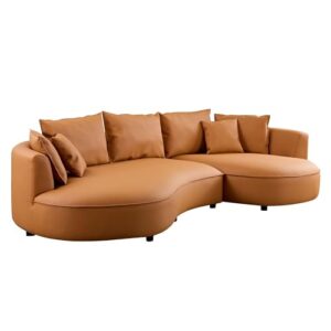 Eafurn Oversized Leather Curved Sofa, Right Hand Facing Sectional Couch with Extra Wide Chaise Lounge and Throw Pillows,6 Seater L-Shaped Leisure Sofa&Couches for Living Room Apartment