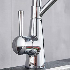 QFZFQOLSS Kitchen Sink Faucet for Bar Farmhouse Commercial, Pull Down Kitchen Faucet, Chrome with Black Free Rotation One Modes Kitchen Tap, Hot Cold Mixer Crane Bath Sink Tap Faucets