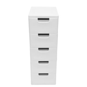 dcehkr 5 tier plastic drawers dresser, storage drawers, plastic drawer storage with 5 wheels, stackable vertical clothes storage tower, storage cabinet organizer for storing clothes (white)