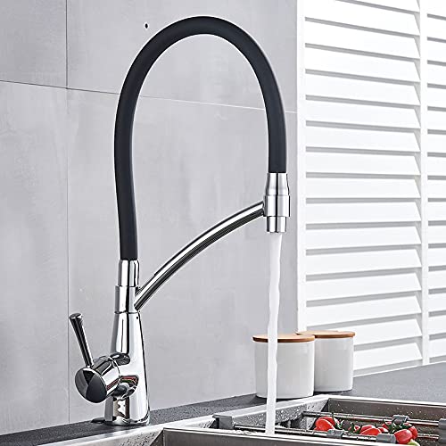 QFZFQOLSS Kitchen Sink Faucet for Bar Farmhouse Commercial, Pull Down Kitchen Faucet, Chrome with Black Free Rotation One Modes Kitchen Tap, Hot Cold Mixer Crane Bath Sink Tap Faucets