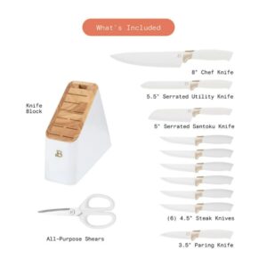 Generic 12 Piece Beautiful Knife Block Set with Soft-Grip Ergonomic Handles White and Gold by Drew Barrymore, 5306062