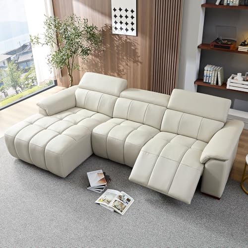 Luxury Power Reclining Motion Sectional Left Facing Sofa for Living Room, Oversized L-Shaped Convertible Leather Upholstered Couch W/Right Chaise Daybed,USB Ports,Adjustable Headrest & Footrest