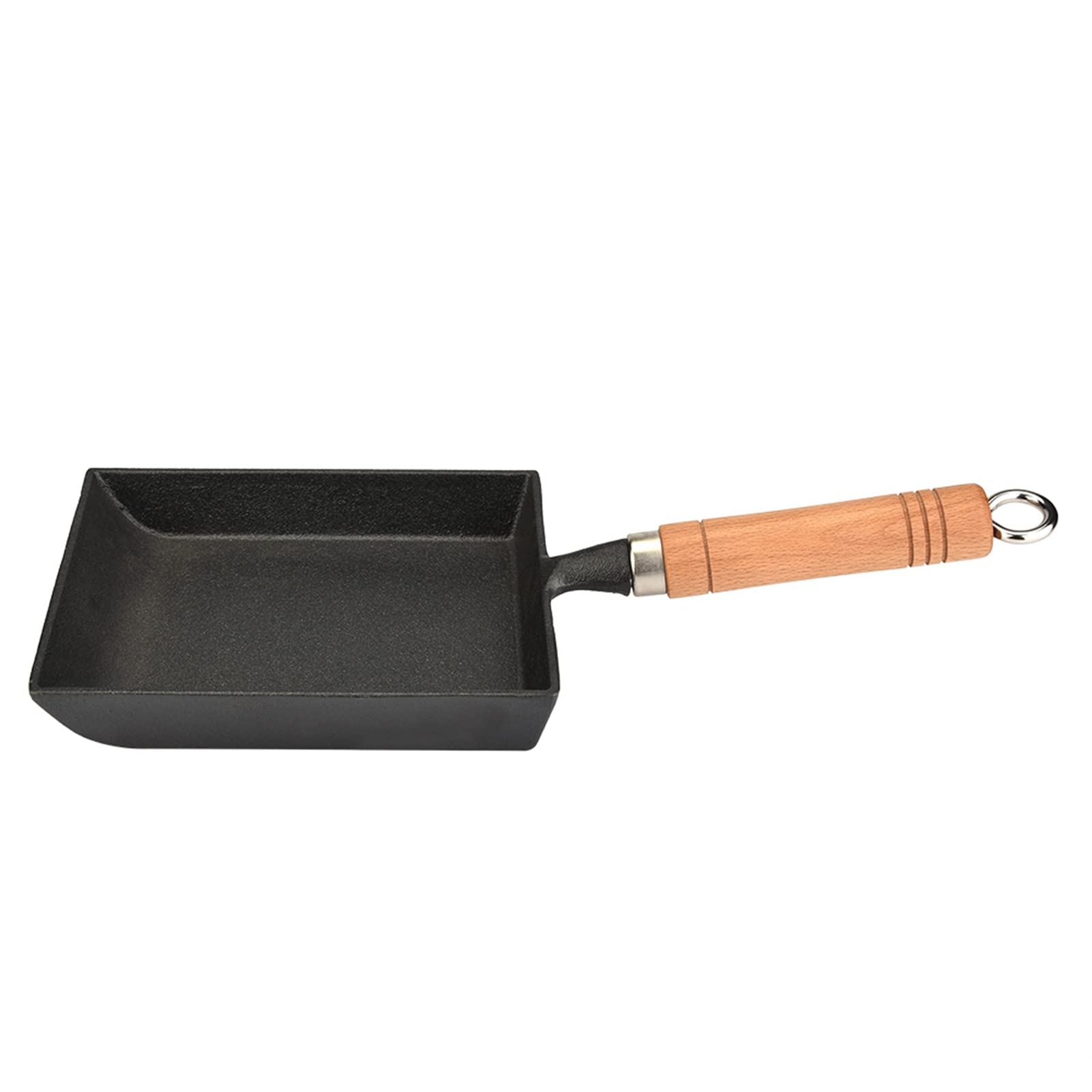 Keenso Tamagoyaki Japanese Omelette Pan, Frying Pan, Egg Pan Skillet Dishwasher Induction Ready Cast Iron Wooden Handle Nonstick Frying Pan