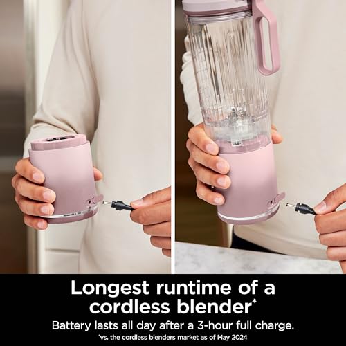 Ninja Blast Max, Portable Blender + Twist & Go, Personal Blender, Ninja Blender, Smoothie, Blend, Ice Crush, 3 Programs, Cordless, 22 oz removable Vessel, Dishwasher Safe, Leakproof, Pink, BC251PK