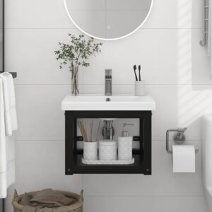 grosery bathroom fixtures wall-mounted bathroom washbasin frame black 15.7" x 15" x 12.2" iron,wall mounted washbasin frame durable powder coated iron bathroom storage solution with ample space