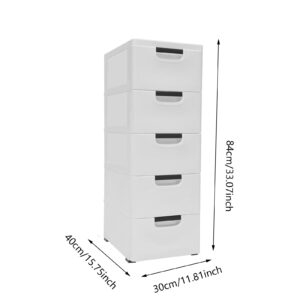 DCEHKR 5 Tier Plastic Drawers Dresser, Storage Drawers, Plastic Drawer Storage with 5 Wheels, Stackable Vertical Clothes Storage Tower, Storage Cabinet Organizer for Storing Clothes (White)