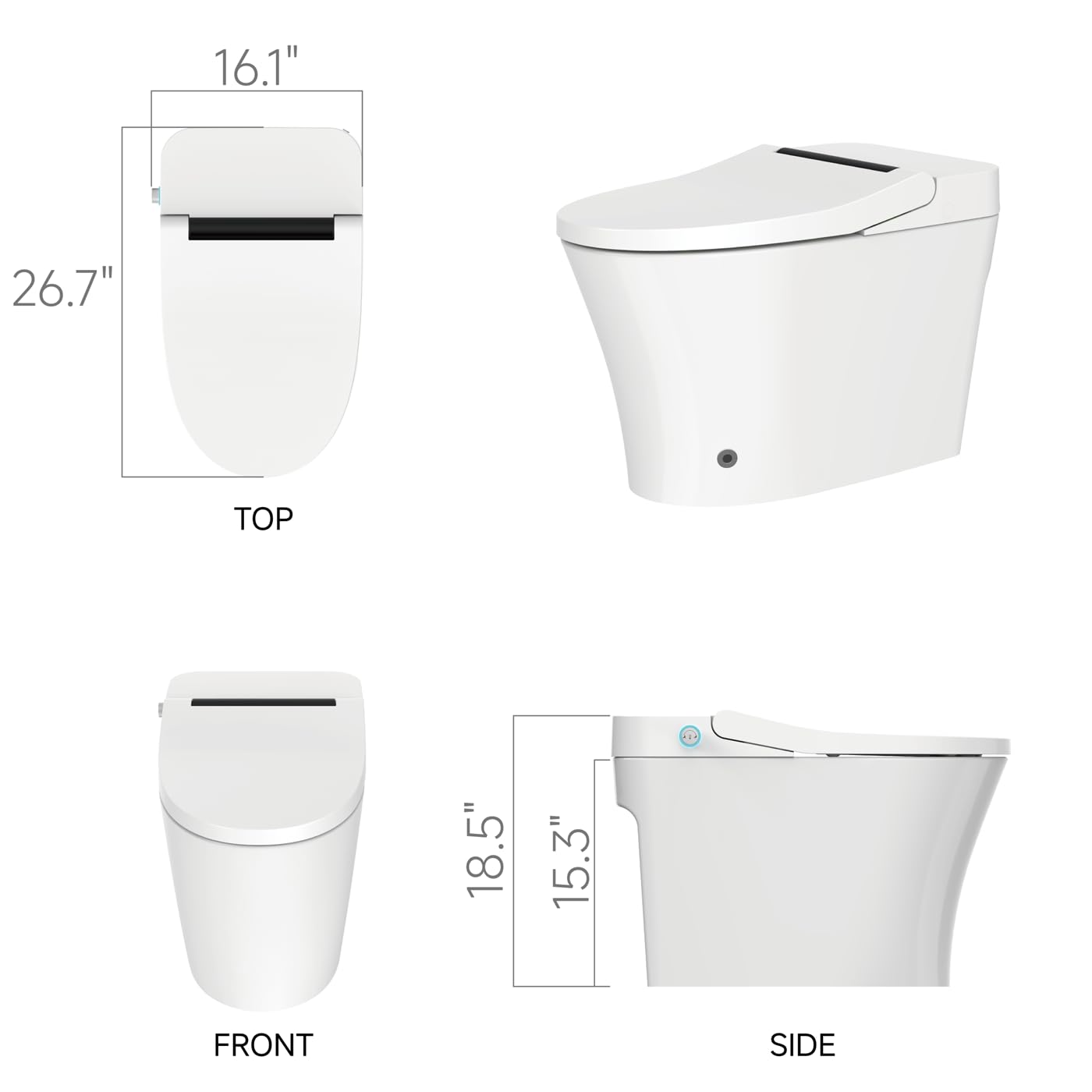 WELLFOR Smart Toilet Bidet Elongated, 4 Level of Water Temperatures, 0.15-0.75Mpa Water Pressures, with Remote, Auto Flush, 4 Level of Drying Temperature Heated Seat, Water-air Mixed Spray, White