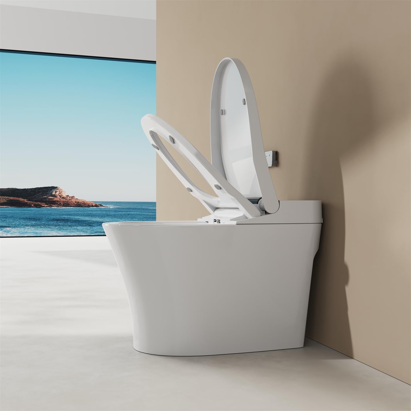 WELLFOR Smart Toilet Bidet Elongated, 4 Level of Water Temperatures, 0.15-0.75Mpa Water Pressures, with Remote, Auto Flush, 4 Level of Drying Temperature Heated Seat, Water-air Mixed Spray, White