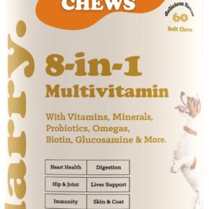 Larry 8-in-1 Multivitamin Dog for Small Dogs | Heart, Digestion, Liver, Skin, Coat, & Joint Support for Dogs | with Vitamins, Minerals, Omegas, & Glucosamine Chondroitin | 60 Soft Chews