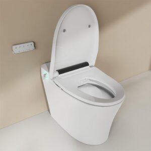 WELLFOR Smart Toilet Bidet Elongated, 4 Level of Water Temperatures, 0.15-0.75Mpa Water Pressures, with Remote, Auto Flush, 4 Level of Drying Temperature Heated Seat, Water-air Mixed Spray, White