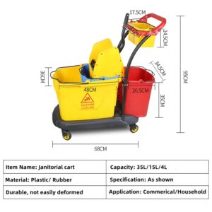 Commercial Cleaning Cart, 35L Removable Mop Bucket with Wheels, with Water Filter and Separator, Multifunctional Downward Pressure Water Press Truck for Hotels, Restaurants, Offices