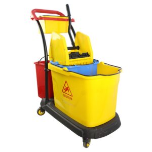 commercial cleaning cart, 35l removable mop bucket with wheels, with water filter and separator, multifunctional downward pressure water press truck for hotels, restaurants, offices