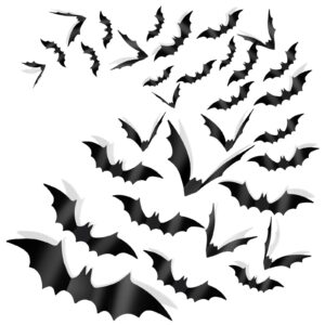 halloween decorations 60 pcs halloween bats stickers halloween wall decor pvc 3d black wall bats scary stickers halloween party decorations indoor outdoor diy home window door halloween decor