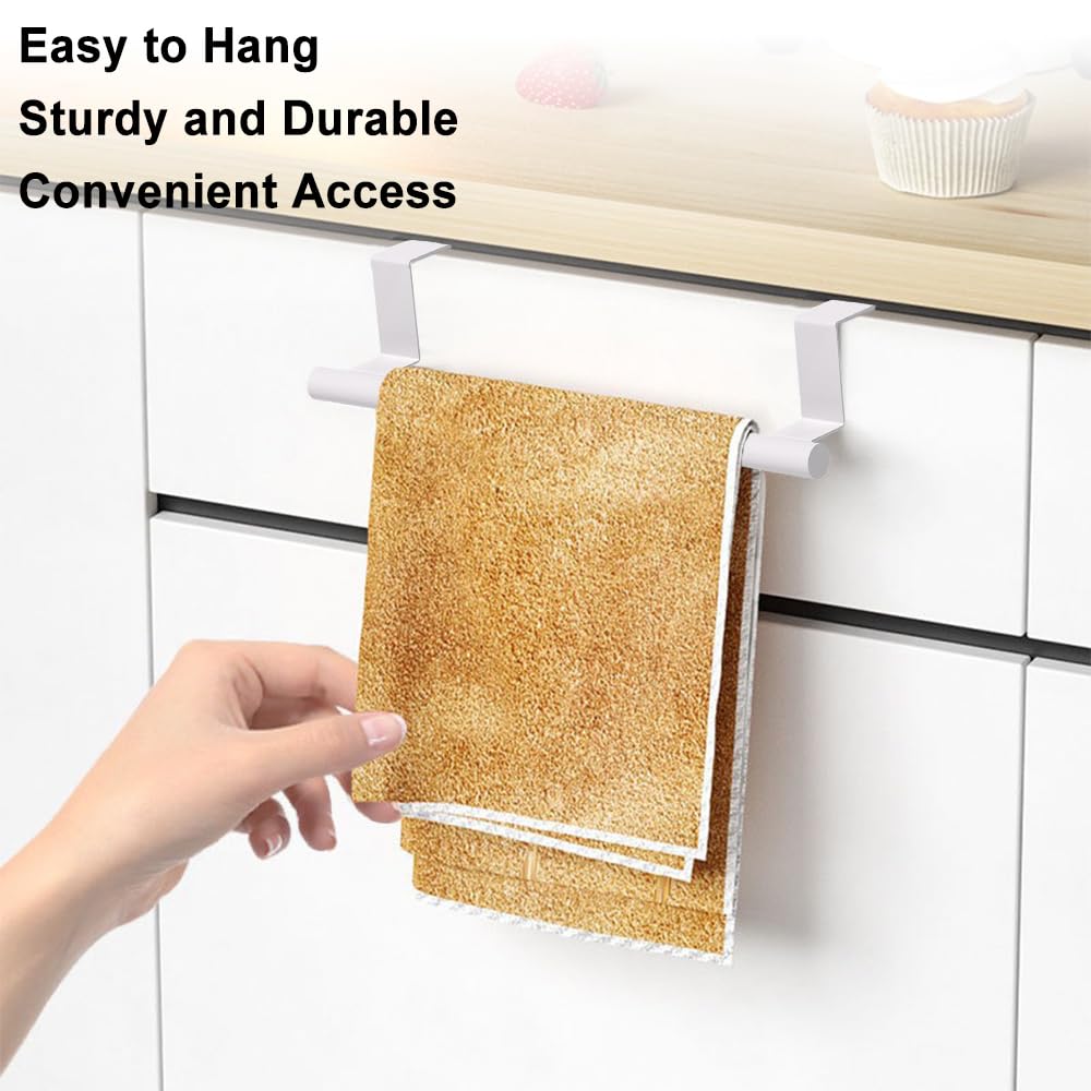 4 Pcs Cabinet Door Towel Bar, Dish Towel Rack for Cabinet, Stainless Steel Kitchen Towel Holder, Over The Door Hand Towel Hanger for Kitchen Bathroom Cupboard (White)