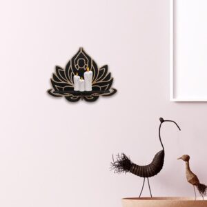 PRETYZOOM Lotus Crystal Shelf - Crystal Display Shelf Black Wooden Corner Wall Shelves Decorative Boho Floating Shelf for Bedrooms Offices Living Room