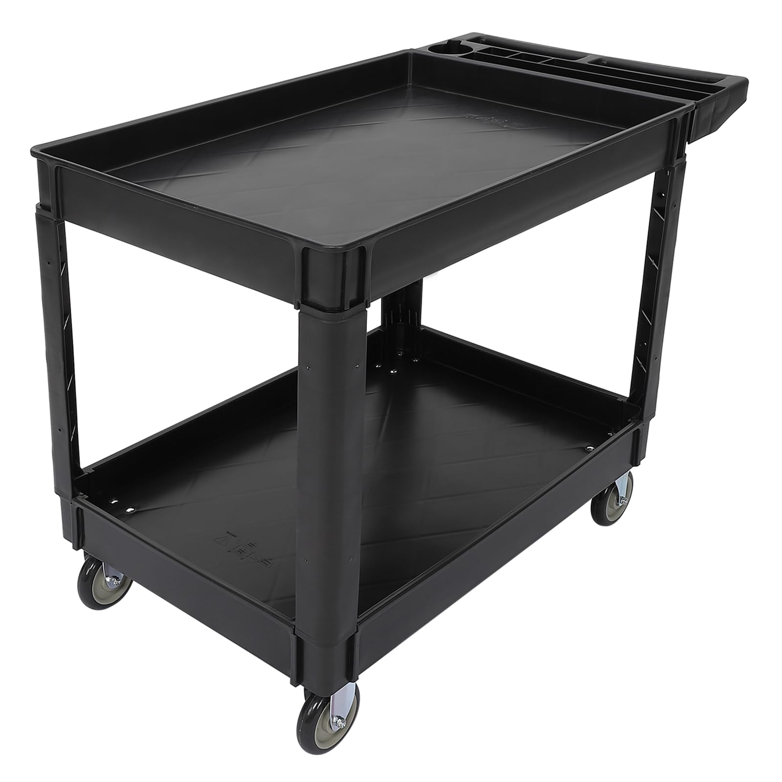 GarveeTech Service Cart 500-lb Utility Service PP Rolling cart with Two Trays and Brake Wheel for Warehouse/Garage/Cleaning/Manufacturing，45" 25" Black