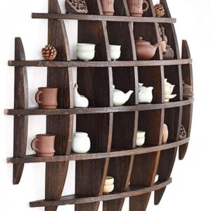 NDKJSF Antique Solid Wood Display Stand - Wall-Mounted Shelf Teapot Ornament Figurines Memorabilia and Miniatures Curio Shelf(Brown,Large)