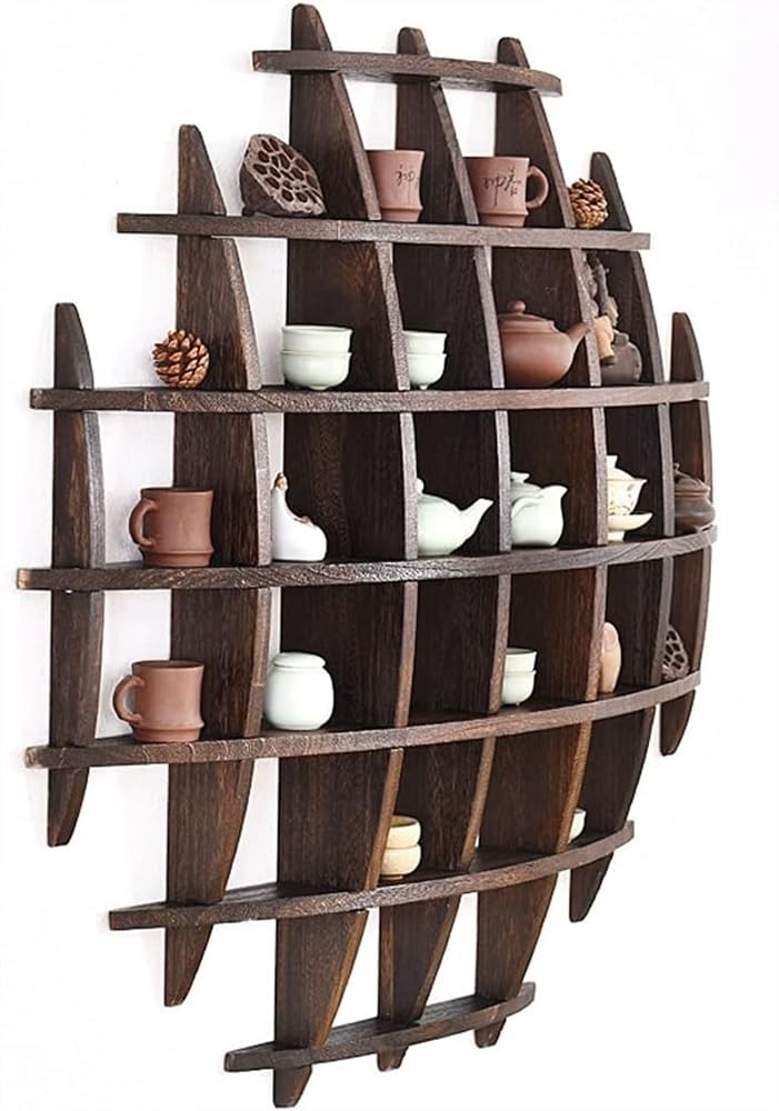 NDKJSF Antique Solid Wood Display Stand - Wall-Mounted Shelf Teapot Ornament Figurines Memorabilia and Miniatures Curio Shelf(Brown,Large)