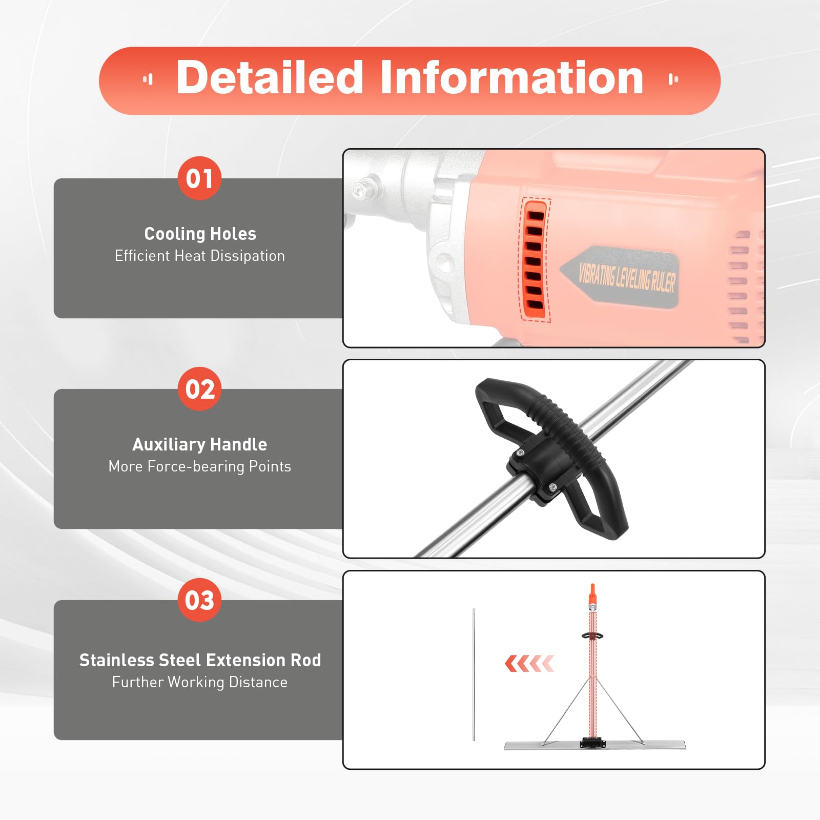 Power Concrete Screed Vibratory Kit Concrete Finishing Tool with, Cordless Electric Screed Cement Finishing Vibrating Machin,Machine Head + Motor Concrete Surface Leveling Tamper Ruler