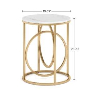 Tribesigns Round Gold End Table - Set of 2, Faux Marble Side Table w/O-Shaped Metal Base, 20" Wide Tabletop, White and Gold Accent Table Small Round Nightstand for Living Room, Bedroom, Small Spaces