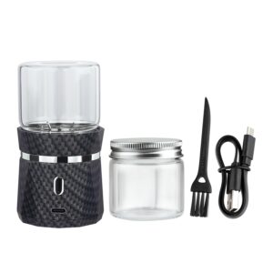 unique electric herb grinder, small spice grinder electric herb grinders mini size 2x3.5inches with 2pcs 1.7oz/50ml glass jar herb jar portable grinders rechargeable automatic herb grinder