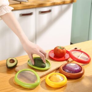 LCYHOMIEE Avocado Saver and Tomato Holder, Set of 4 Silicone Fruit Storage Box Reusable Storage Containers for Fridge - Ideal for Garlic, Onions, Lemons, and Potatoes