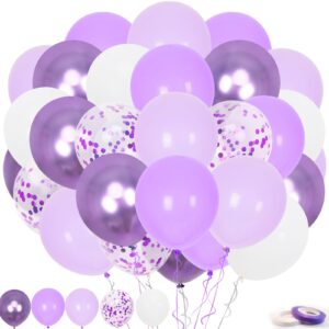 lavender purple balloons, 60 pcs 12inch purple metallic balloons lavender light purple lilac balloons confetti balloons with purple ribbons set for birthday bridal shower wedding party decorations