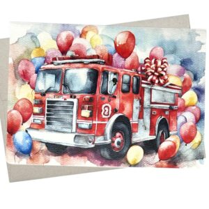 firetruck birthday card (1 premium card, 5x7 inch) also for firefighter and fireman themed retirement card or baby shower or graduation note - 885