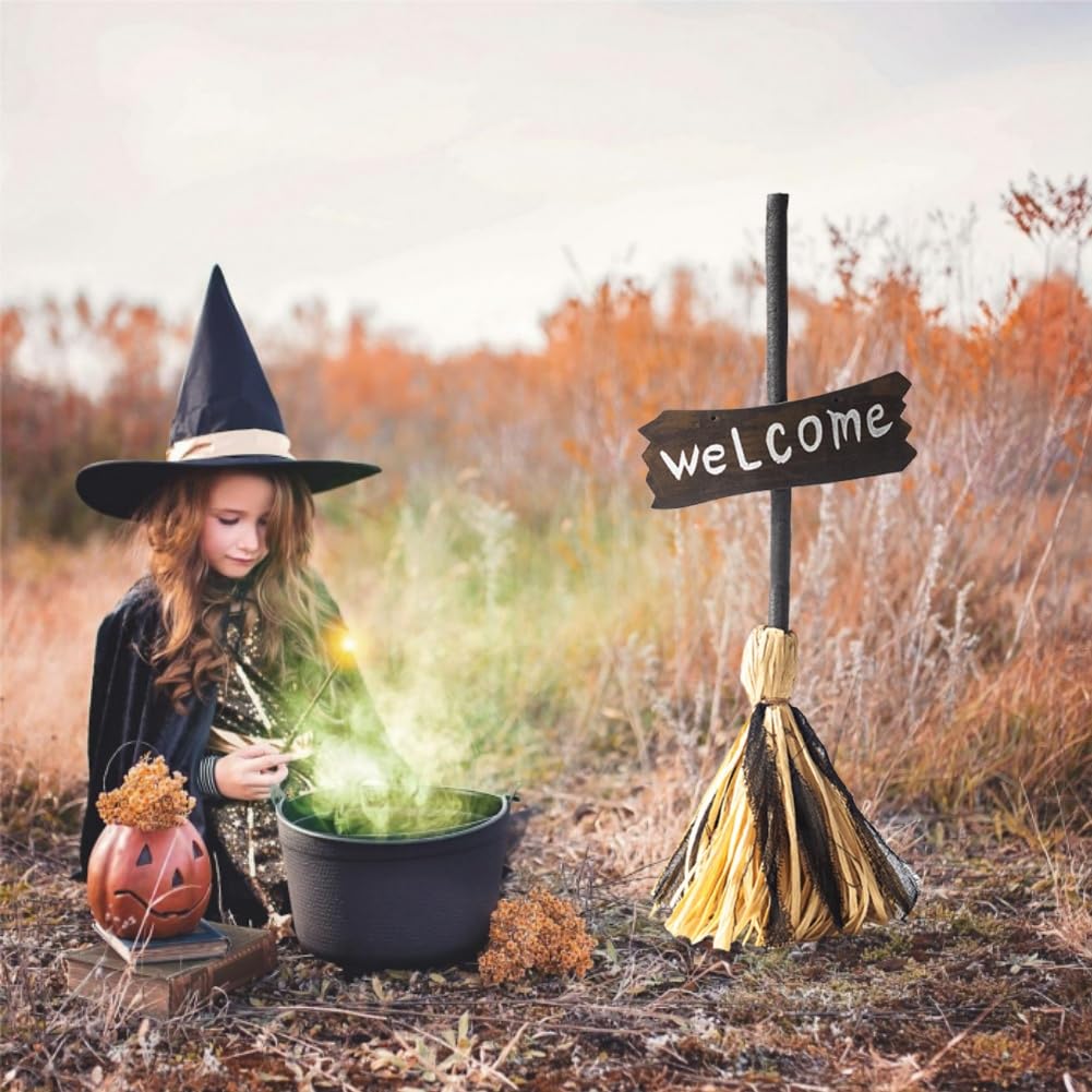 SKINFORD Halloween Witch Broom Fairy Voice Control Interactive Witch Broom with Walking Funny Electric Witch Broomstick for Halloween Decorations Supplies, Black, F5TEND91800445BRD0