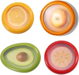 lcyhomiee avocado saver and tomato holder, set of 4 silicone fruit storage box reusable storage containers for fridge - ideal for garlic, onions, lemons, and potatoes