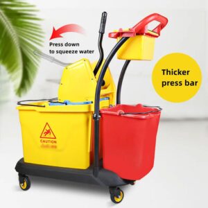 Commercial Cleaning Cart, 35L Removable Mop Bucket with Wheels, with Water Filter and Separator, Multifunctional Downward Pressure Water Press Truck for Hotels, Restaurants, Offices