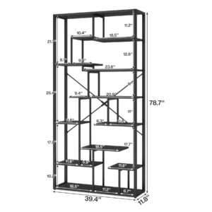 Tribesigns 79'' Tall Etagere Bookshelf, 7-Tier Black Bookcase with 12-Open Storage Shelves, Modern Vertical Wood Display Shelving Unit for Living Room, Home Office, Bedroom, Black